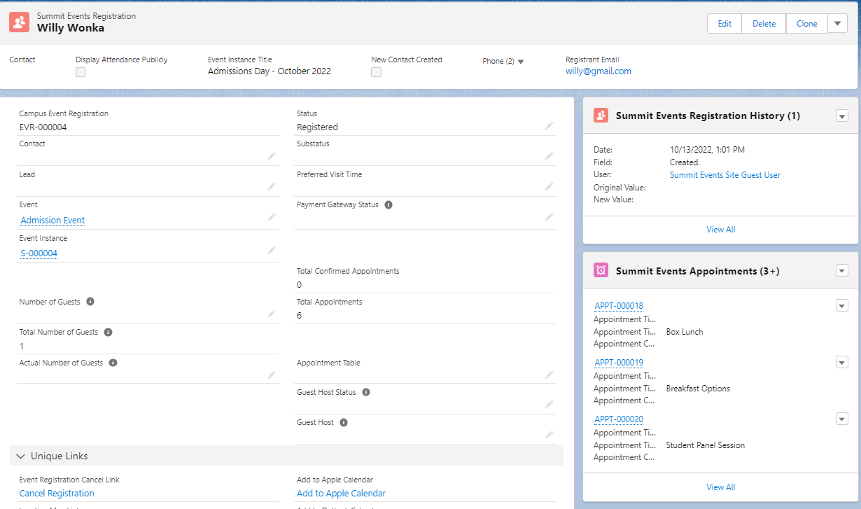 Appointments/Options | Summit Events App Documentation